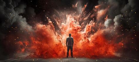 Premium Photo A Man With An Explosion Of Fire Extinguisher In The