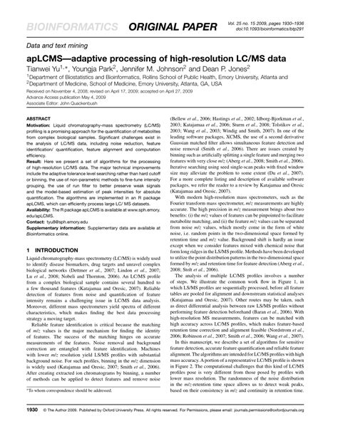 Pdf Aplcms Adaptive Processing Of High Resolution Lcms Data