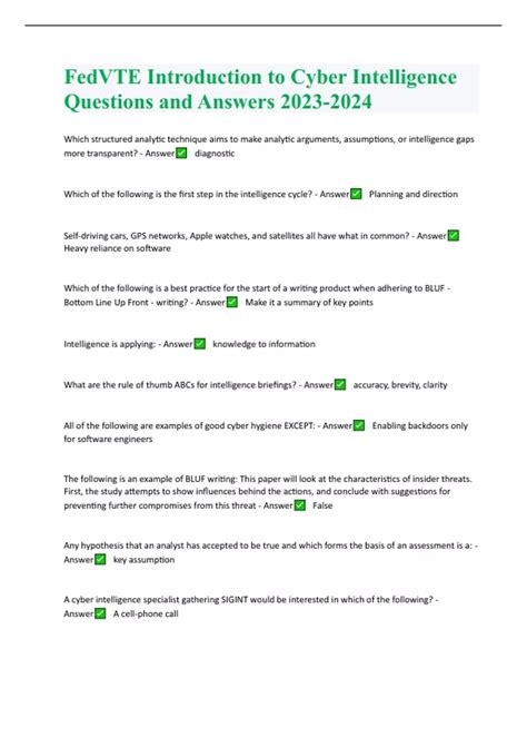 Fedvte Introduction To Cyber Intelligence Questions And Answers Fedvte Stuvia Us