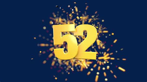 Gold Number 52 In The Foreground With Gold Confetti Falling And