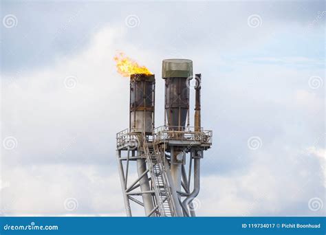Flare Stack Of Oil And Gas Platform To Burn Toxic Gases And Vent