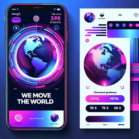 Futuristic Mobile App Design With Rotating Globe We Move The World AI Art Generator Easy