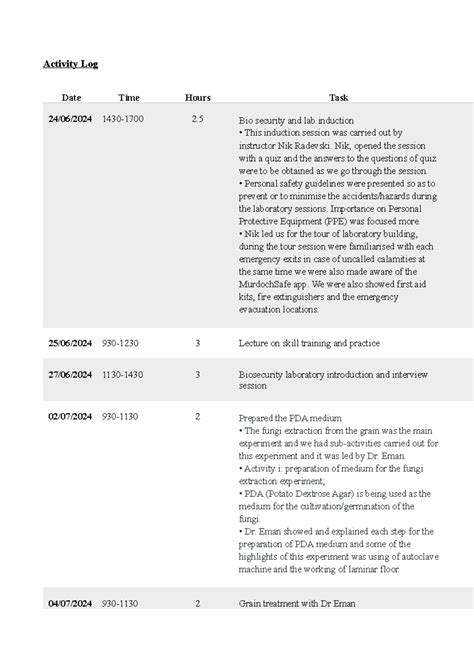 activity log reference activity log date time hours task 24 06 2024