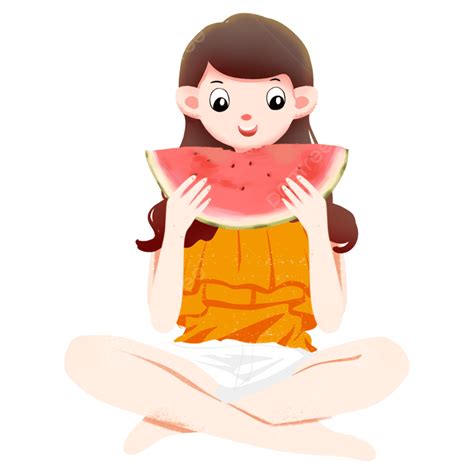 Linda Garota Comendo Melancia Png Bonitinho Cabelo Longo Mulher De