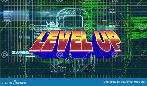 Illustration Of Level Up Text Over Circuit Padlock And Programming