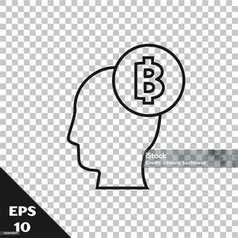 블랙 라인 비트 코인은 투명 한 배경에 고립 된 아이콘을 생각합니다 암호 화폐 머리 블록 체인 기술 디지털 머니 시장 암호 코인