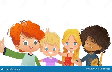 Группа в составе друзья принимая Selfie Дети Multicultiral снимают на