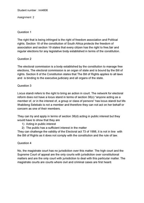 Lml Mandatory Assignment For The Year Assessment For Company Law Babe Number