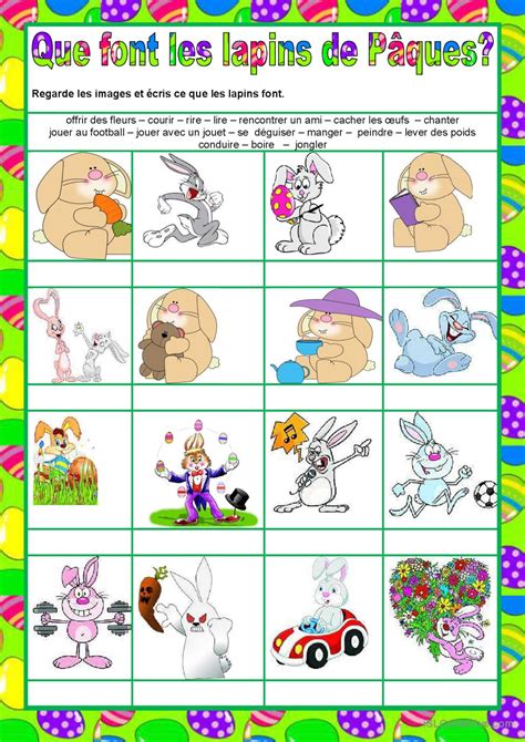 Que font les lapins de Pâques prati Français FLE fiches pedagogiques