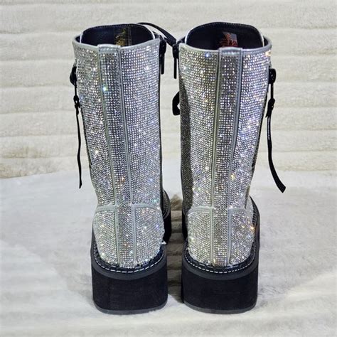 Demonia Shoes Super Sparkle Iridescent Rhinestone Platform Combat