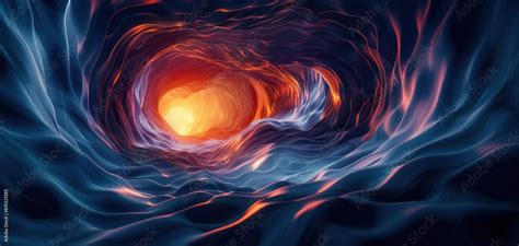 Abstract Digital Illustration Of A Fiery Glowing Vortex Surrounded By Swirling Blue And Orange