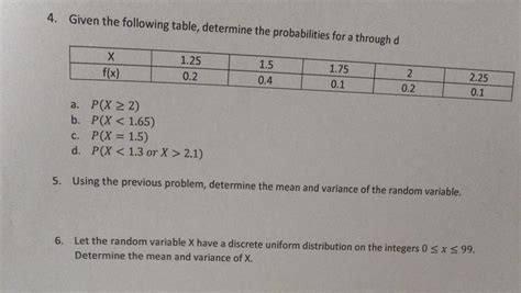 solved 4 given the following table determine the