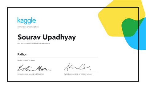 Sourav Upadhyay Completed The Python Course On Kaggle