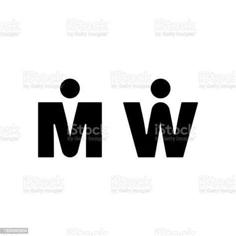 남자와 여자 아이콘 화장실에 대한 M 및 W 문자 표지판 욕실에 대한 소녀와 소년 Wc 그림 벡터 화장실 기호 알파벳 W에 대한