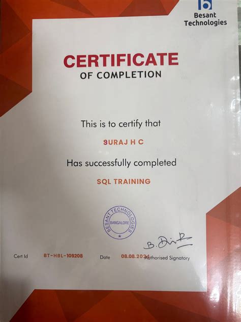 Excited To Share That Ive Completed My Sql Training Enhancing My Data Suraj H C