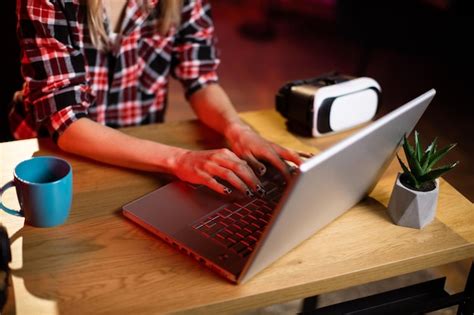 Premium Photo Close Up Of Female Hands Typing On Keyboard Of Modern Laptop