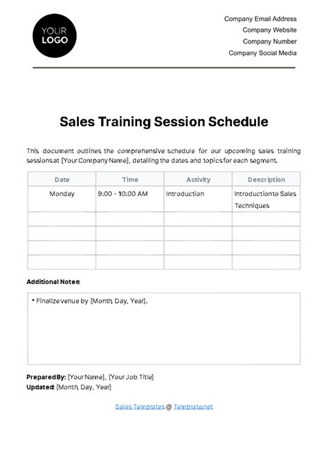 Free Training Schedule Templates Editable And Printable