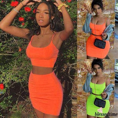 Kh Sexy ชุดแฟชั่นสตรี เสื้อครอป สายเดี่ยว กระโปรงสั้น รัดรูป Haolinge398 Thaipick