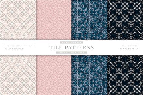 Premium Vector Hand Drawn Vintage Tile Seamless Patterns Collection 8