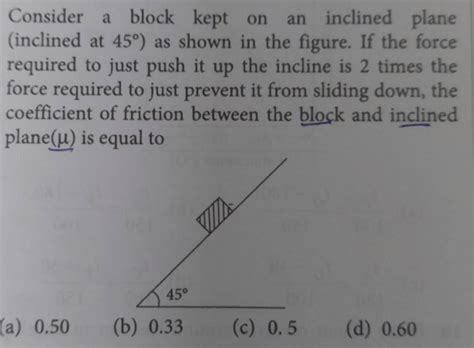 Consider A Block Kept On An Inclined Plane Inclined At 45∘ As Shown In