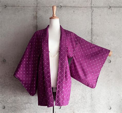 F1654 Japanese Vintage Kimono Haori Jacket Robe Dress Purple Etsy
