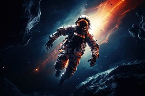 Astronaut In A Spacesuit In Outer Space Astronaut In Outer Space Close Up Stock Illustration