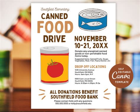 Editable Canned Food Flyer Food Drive Canva Template Etsy