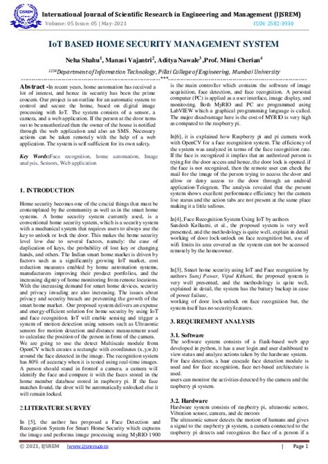 Pdf Iot Based Home Security Management System
