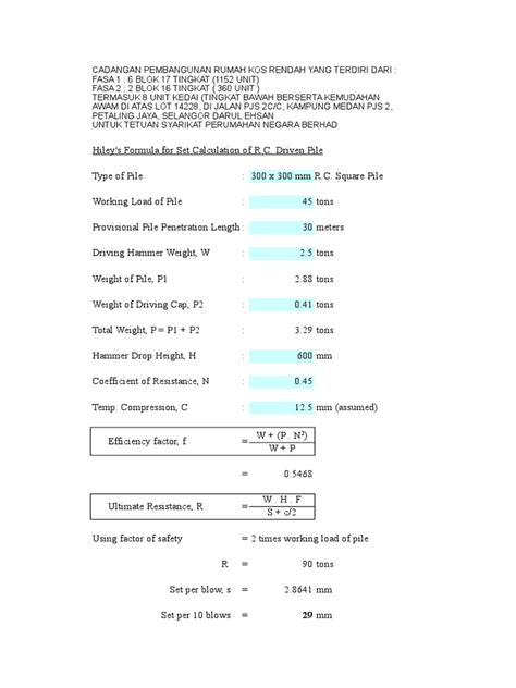 Pile Set Calculation Hiley S Formula Pdf Business