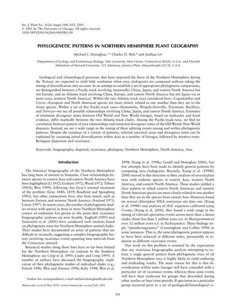Pdf Phylogenetic Patterns In Northern Hemisphere Plant Geography