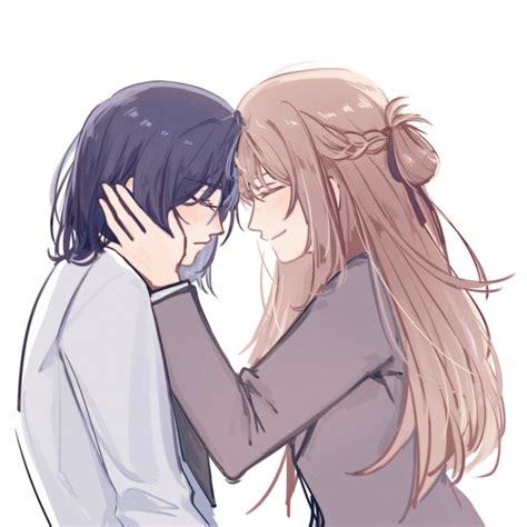 Safebooru 2girls Black Hair Brown Hair Closed Eyes Closed Mouth