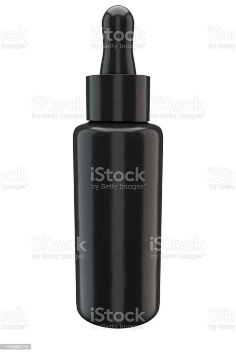 현실적인 검은 병 액체 필수 콜라겐 세럼용 화장품 바이알 흰색 배경에 격리 된 3d 그림을 모의 0명에 대한 스톡 사진 및 기타