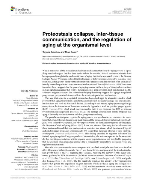 Pdf Proteostasis Collapse Inter Tissue Communication And The