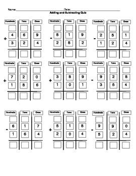Three Digit Adding And Subtracting Assessment With Regrouping My