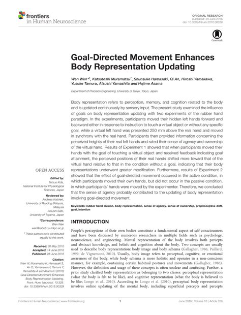 Pdf Goal Directed Movement Enhances Body Representation Updating