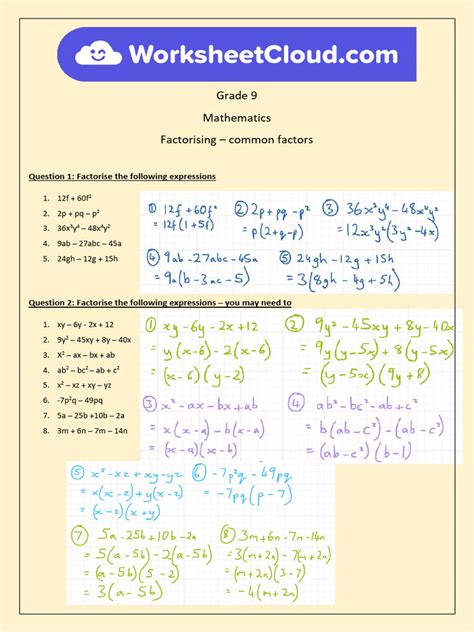 Wsc Grade 9 Common Factor Factorising Memo Pdf