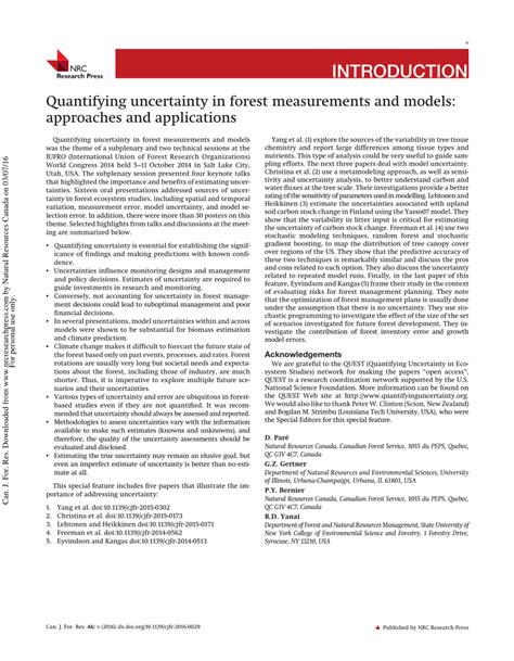 PDF Quantifying Uncertainty In Forest Measurements And Models Approaches And Applications
