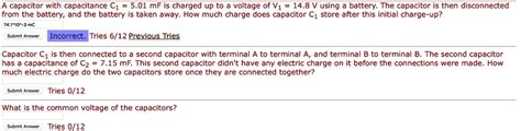 A Capacitor With Capacitance C1 501 Mf Is Charged Up To A Voltage Of V1