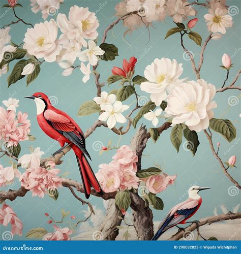 Ballard Designs Chinoiserie Asian Floral Fabric Pattern Stock Image