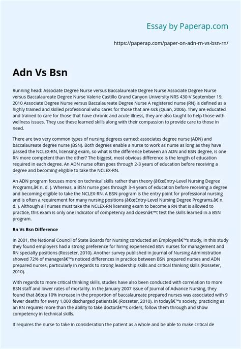 Rn Vs Bsn Difference Free Essay Example
