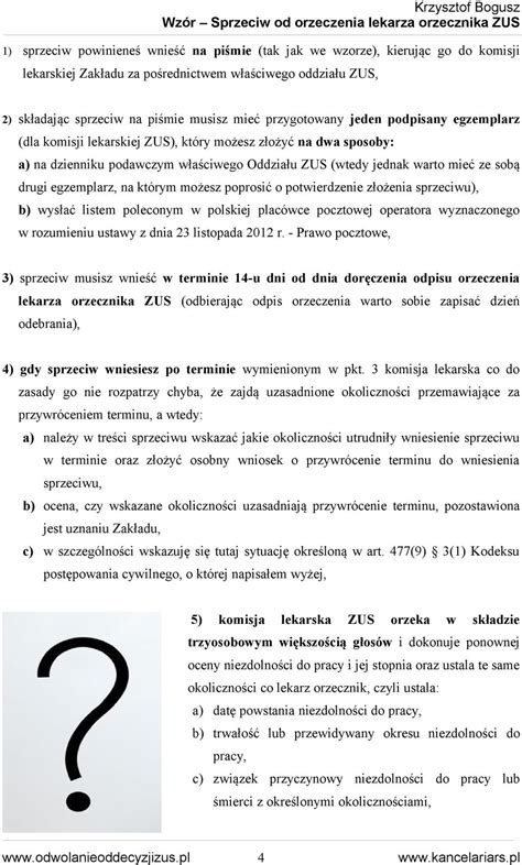 WZÓR SPRZECIWU OD ORZECZENIA LEKARZA ORZECZNIKA ZUS PDF Darmowe