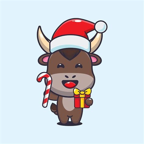 Premium Vector Cute Bull Holding Christmas Candy And T Cute