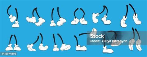 빈티지 만화 다리 세트 벡터 신발에 귀여운 애니메이션 발 재미있는 캐릭터 마스코트 신체 부위 개체 그룹에 대한 스톡 벡터 아트