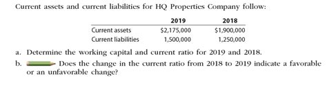 Answered Current Assets And Current Liabilities For Hq Properties