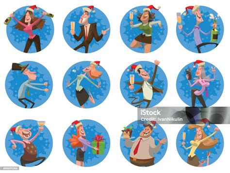 Set Of Twelve Frames With Office Dancing Men And Women Stock Illustration Download Image Now