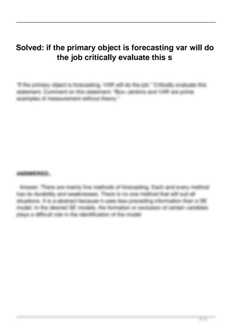 Solution Solved If The Primary Object Is Forecasting Var Will Do The Job Critically Evaluate