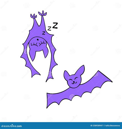 Cute Bats Drawn In Cartoon Doodle Style Vector Color Illustration