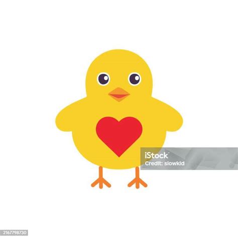 마음이 있는 귀여운 병아리 가슴에 빨간 하트가 있는 사랑스러운 노란색 병아리 봄 부활절 사랑을 테마로 한 디자인에 적합합니다 가금류에 대한 스톡 벡터 아트 및 기타 이미지