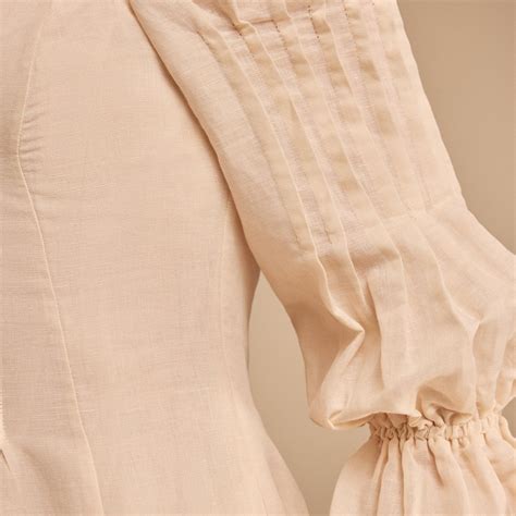 Off Shoulder Puff Sleeve Midi Dress In Linen Cotton Blend Shopaleena