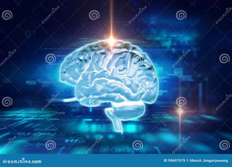 D Rendering Of Human Brain On Technology Background Stock Illustration Illustration Of